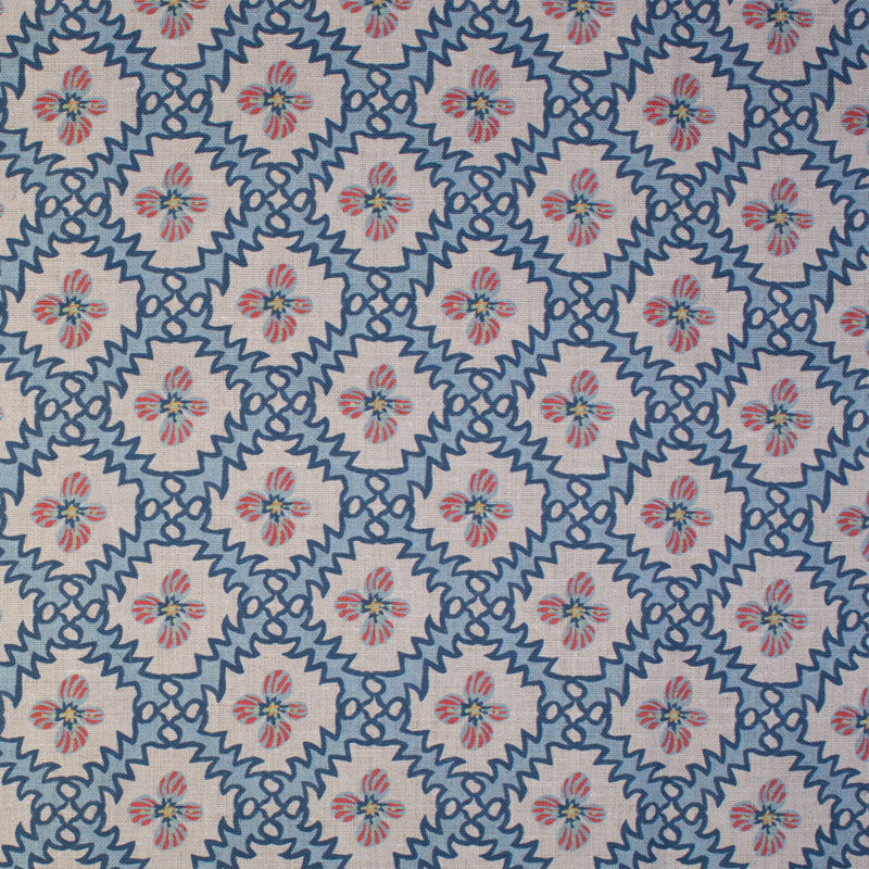 Anna Spiro Paloma Linen Fabric - Blue on Red | No Chintz Textiles