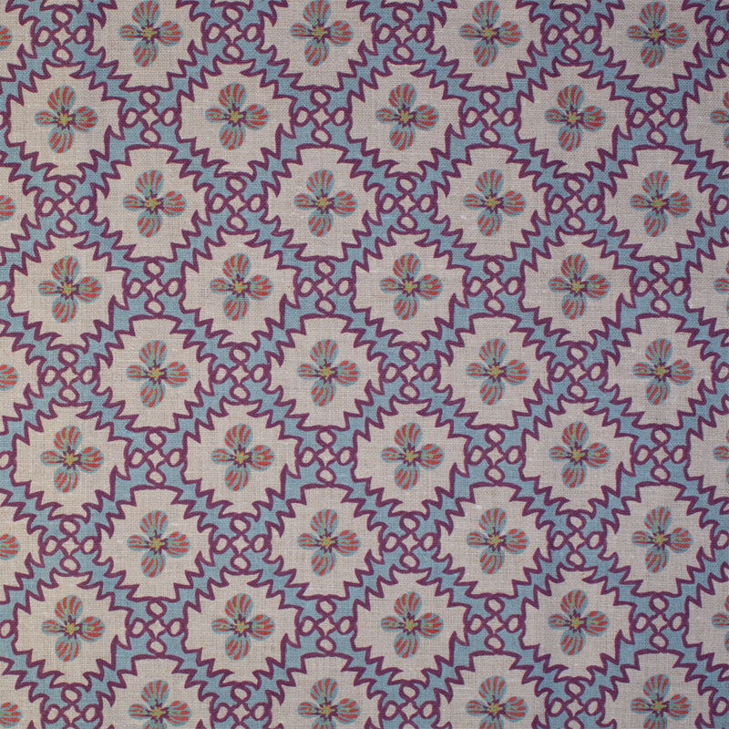 Anna Spiro Paloma Linen Fabric - Plum on Blue | No Chintz Textiles