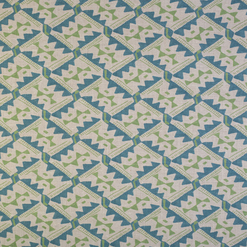 Anna Spiro Safi Linen Fabric - Green on Blue | No Chintz Textiles