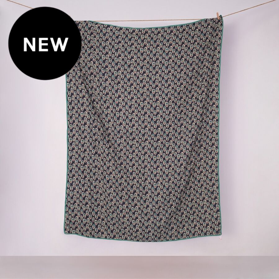Ink Dibi Cotton Throw | Hand-Stitched Block Print Throw | No Chintz