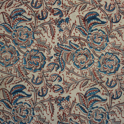 Rose Block Print - Red/Blue - No Chintz Textiles and Interior Decorating